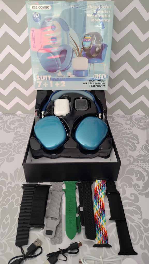 COMBO K32 SMARTWATCH + 7 PULSOS , DIADEMA MAX, AIRPODS MAX – BCOL