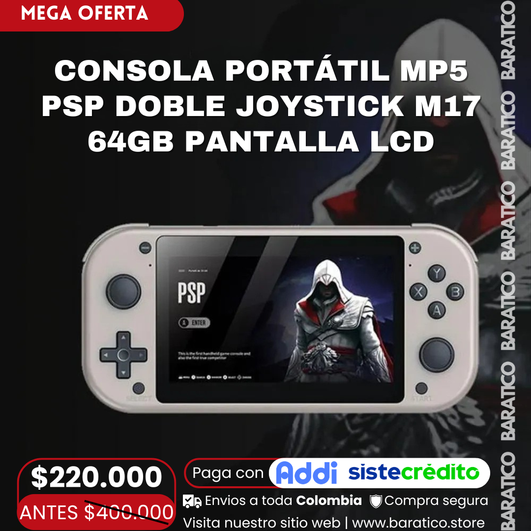 CONSOLA PORTÁTIL MP5 PSP DOBLE JOYSTICK M17 64GB PANTALLA LCD – BCOL